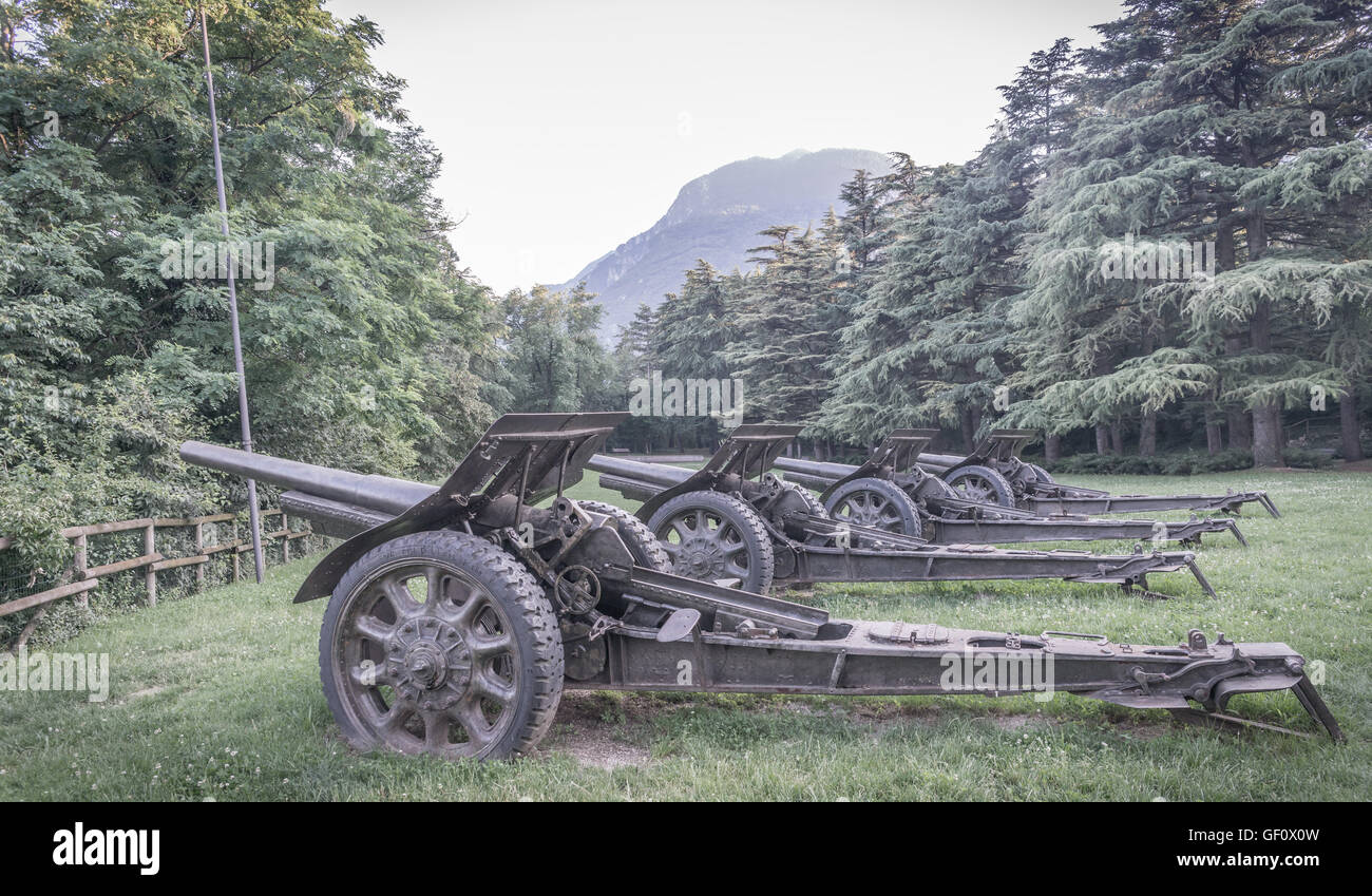 Row of World War I artillery in Trento, Italy Stock Photo - Alamy