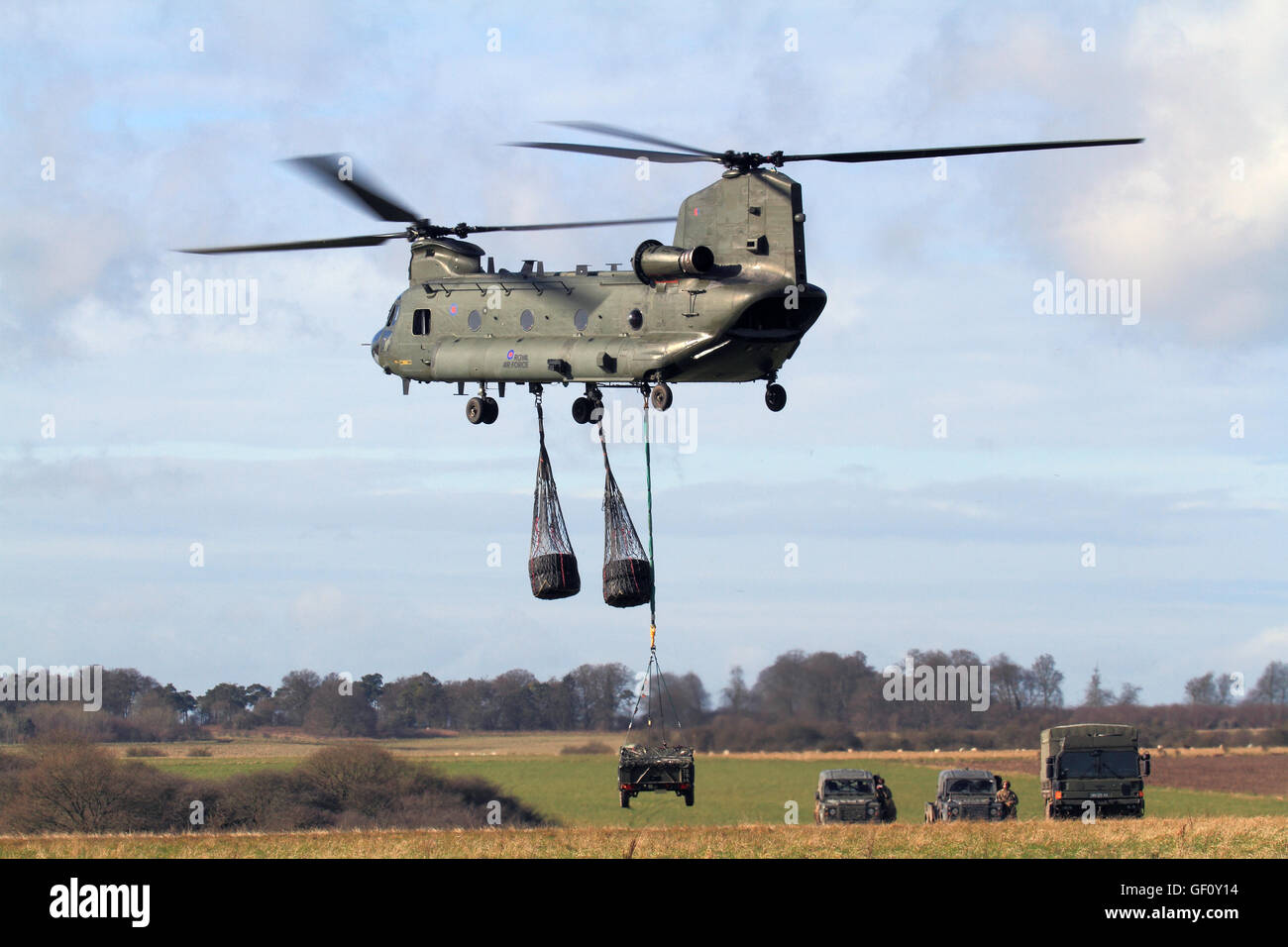 Royal Air Force Boeing Chinook HC.2 during a training flight carrying ...