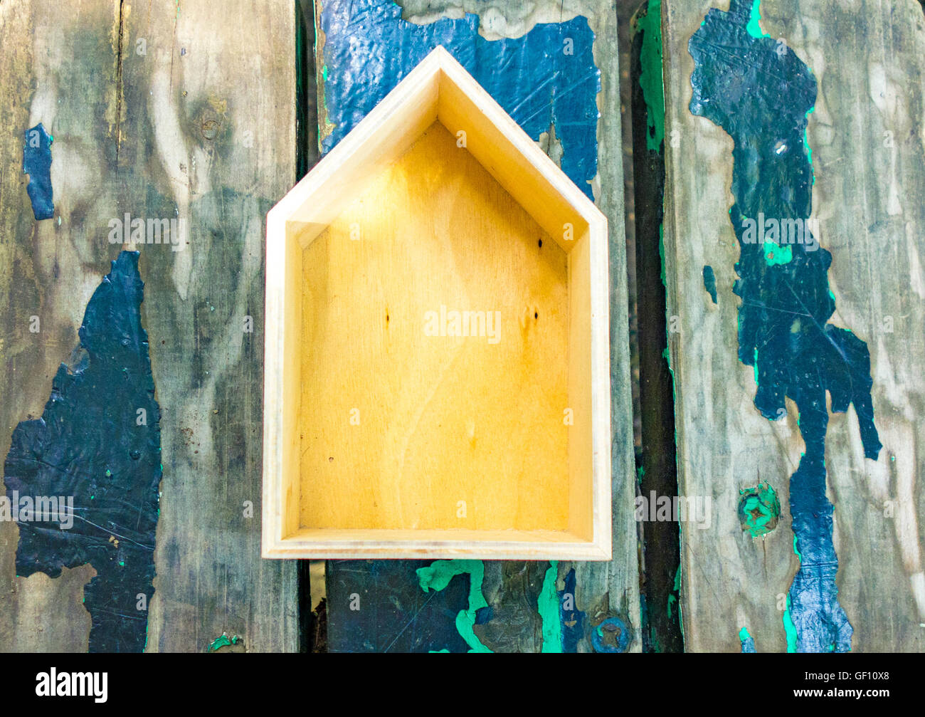 Wooden house on the old bench Stock Photo - Alamy