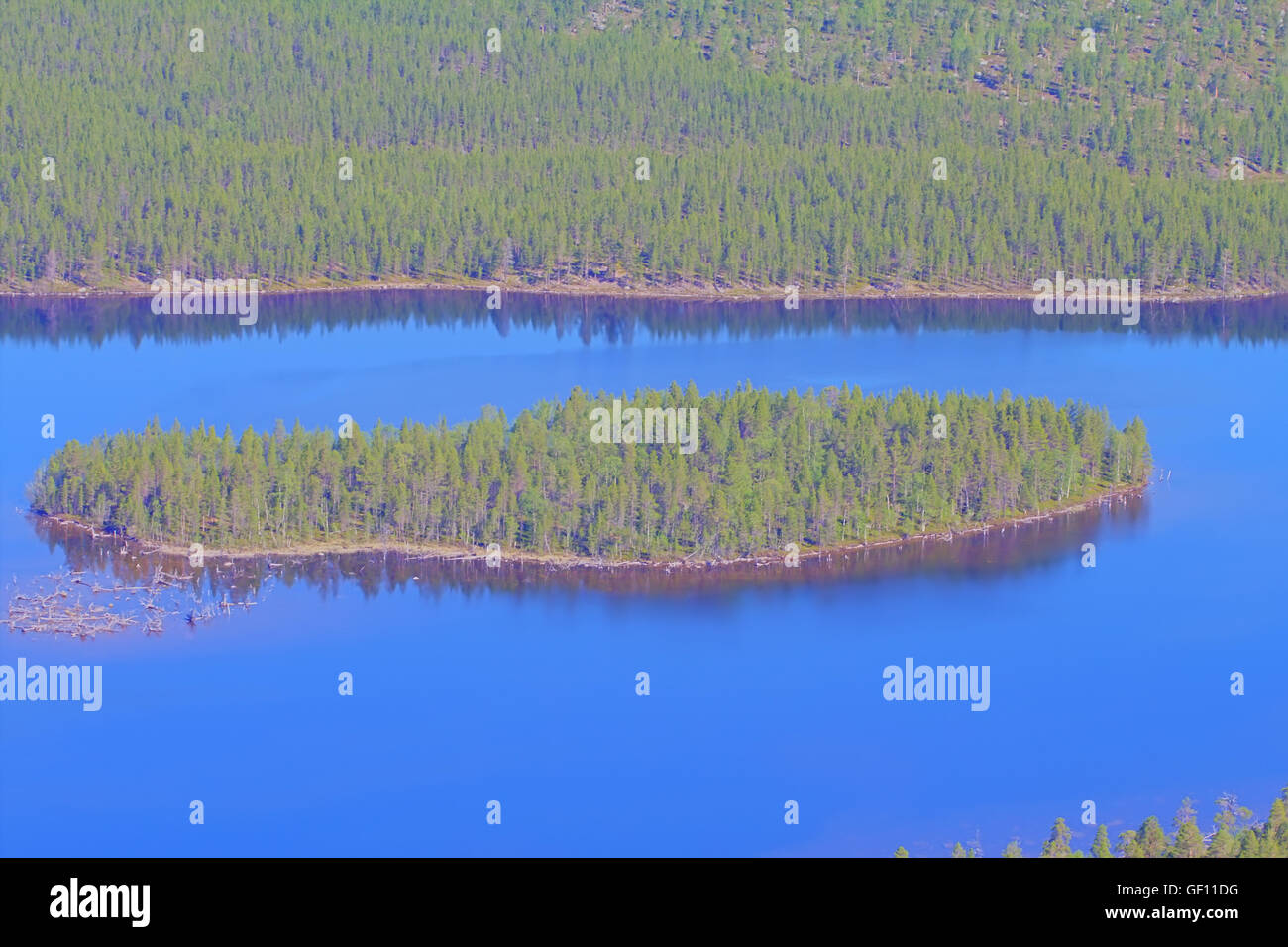Scandinavian North river scenery with the island Stock Photo - Alamy