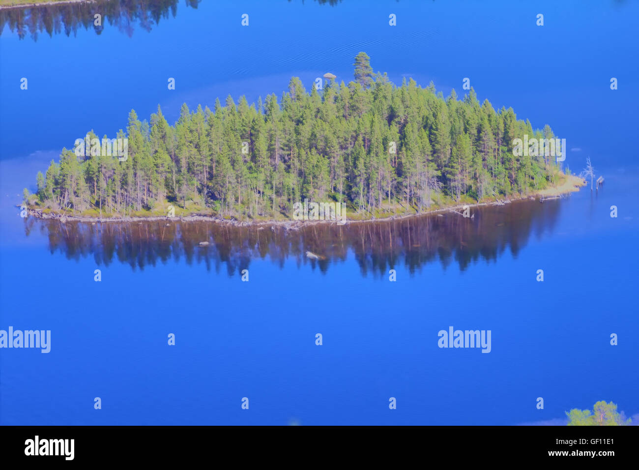 Scandinavian North river scenery with the island Stock Photo - Alamy