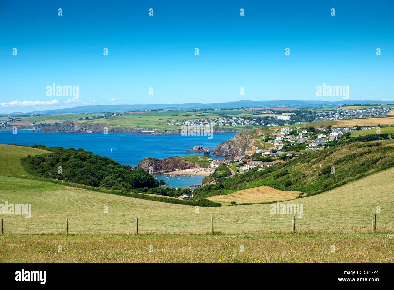 View of Hope Cove and Thurlestone from Bolt Tail. South Hams. Devon UK ...
