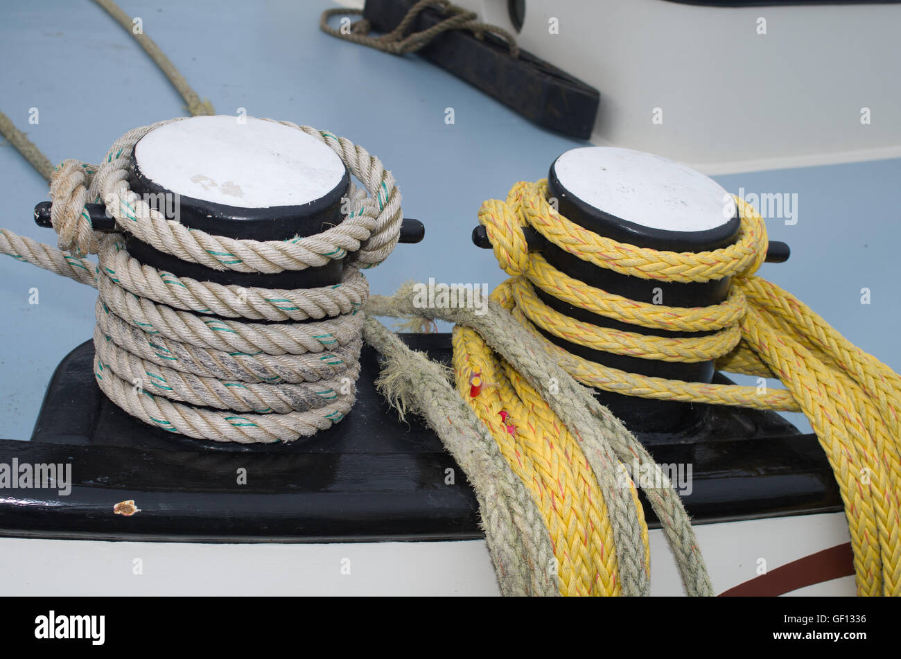 Detail of classic boat mooring lines Stock Photo - Alamy