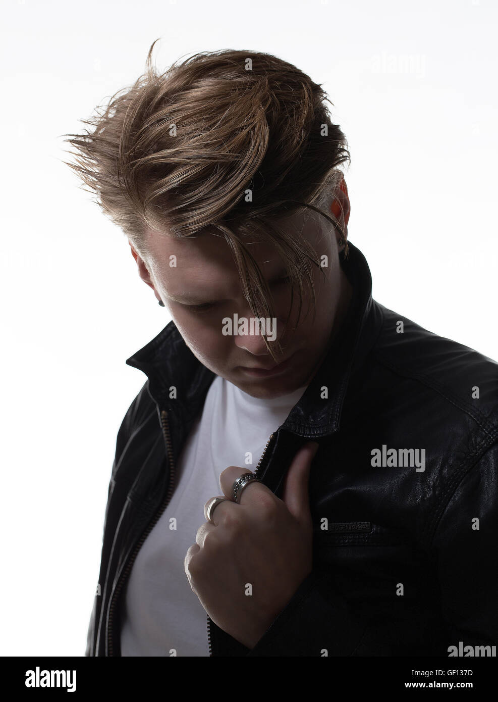 Male model portrait, sunglasses, hair, styling, fashion, leather jacket ...