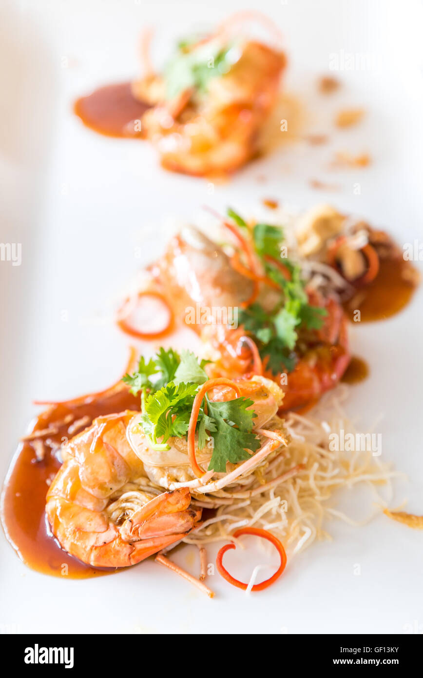 Fried tiger prawn grilled shrimp with tamarind sauce, gourmet Thai ...