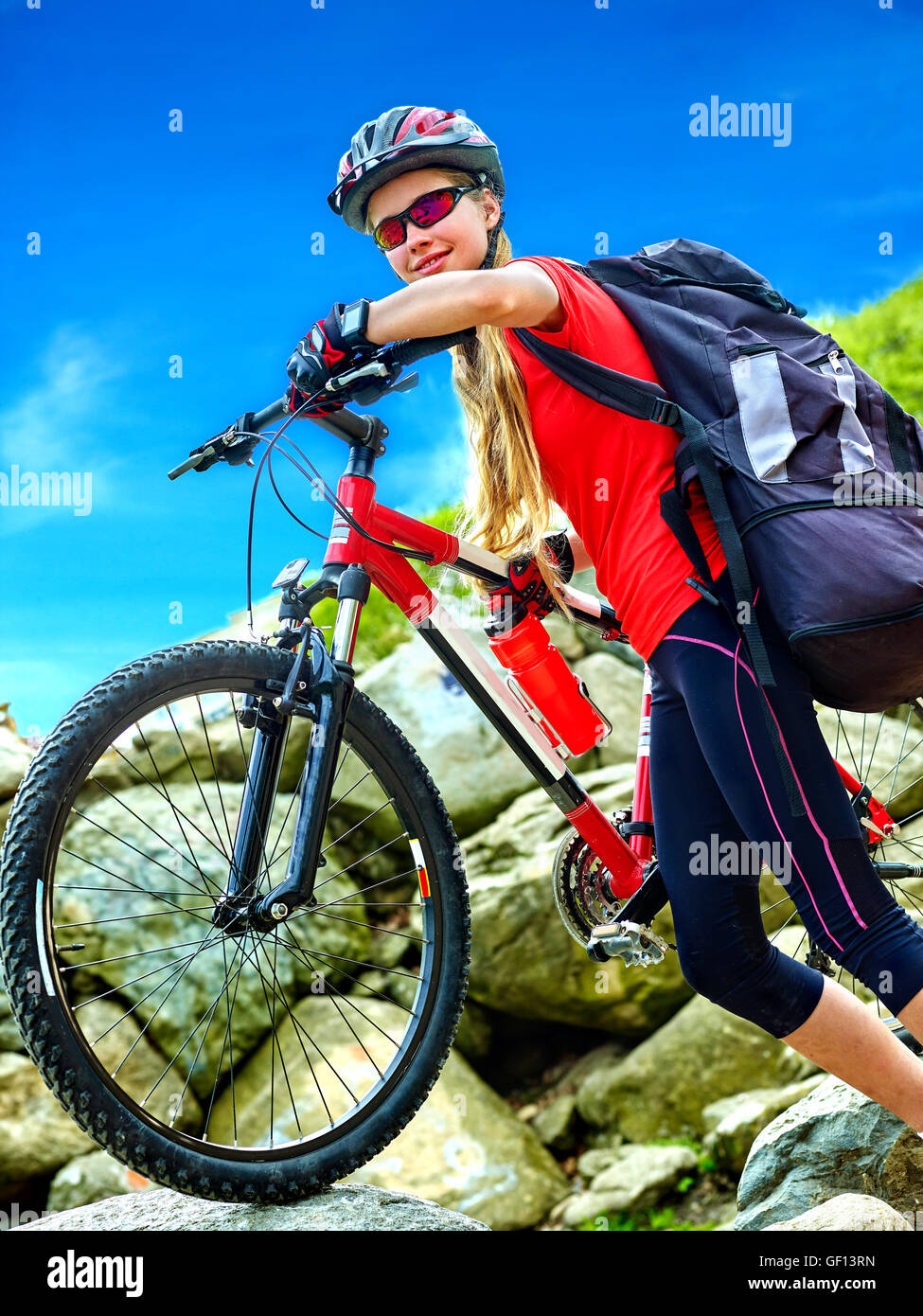 Bikes cycling girl into park Stock Photo - Alamy