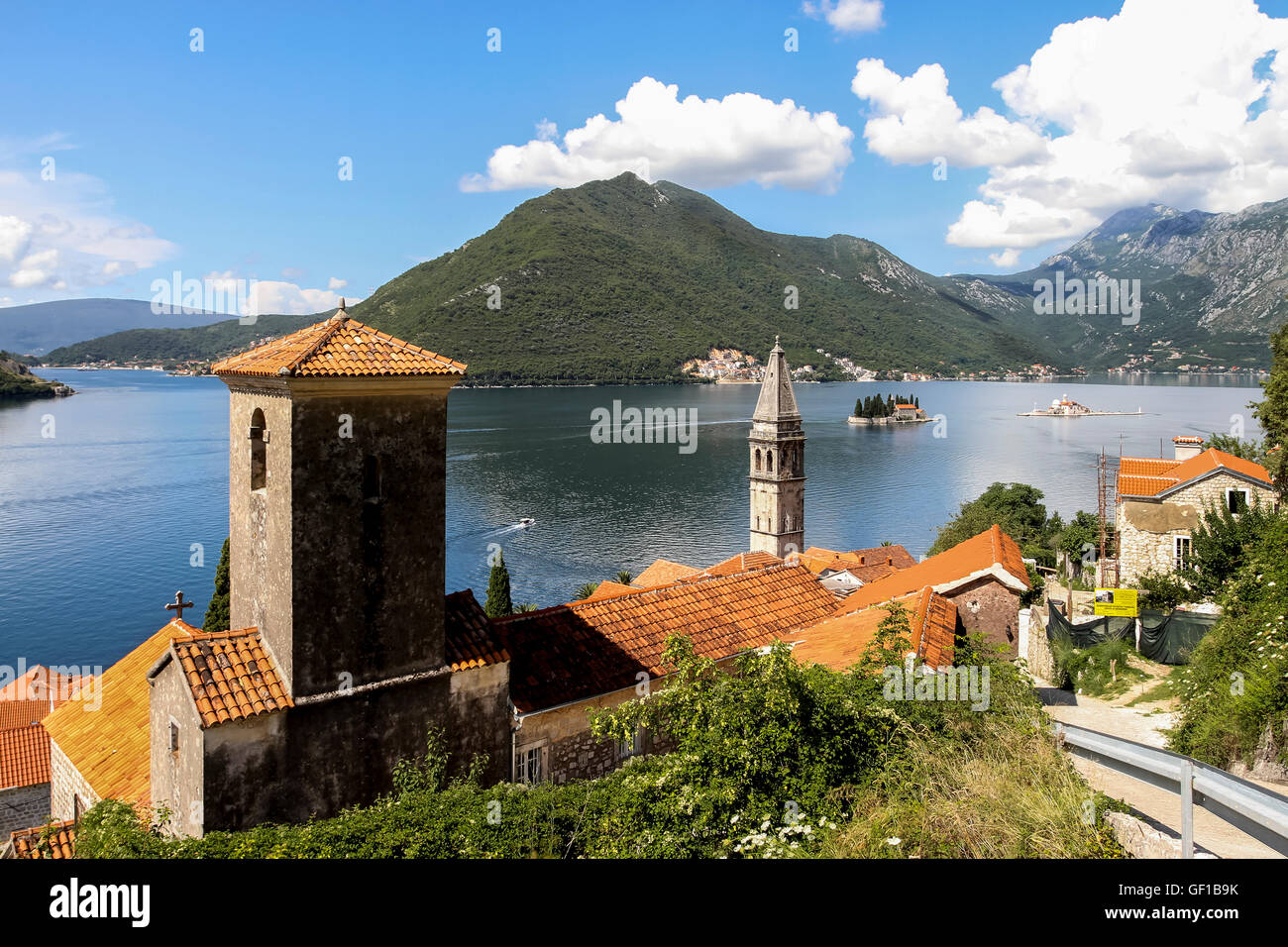 View of the beautiful town of Perast, the Bay of Kotor and its islands ...