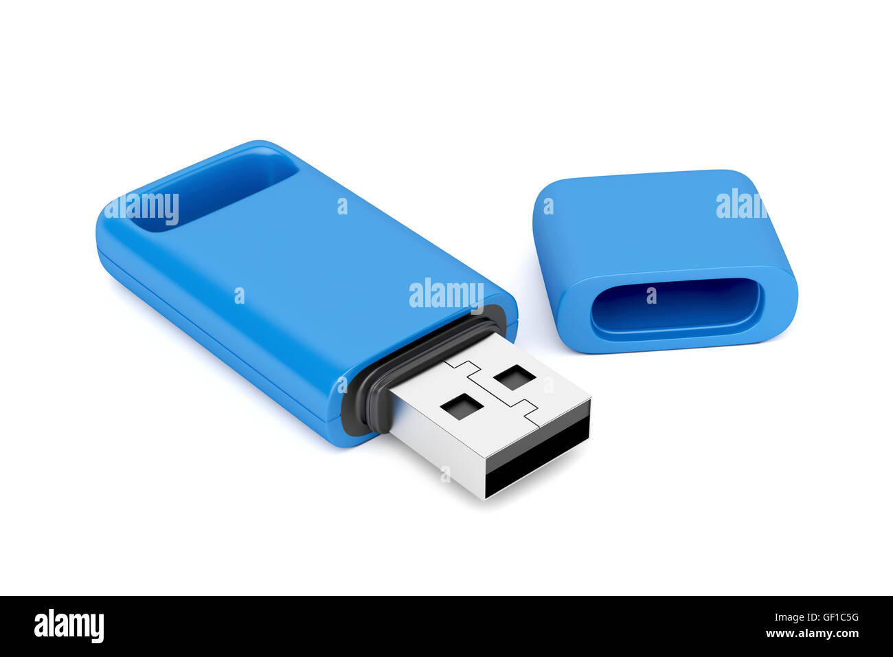 Blue usb flash drive on white background Stock Photo - Alamy