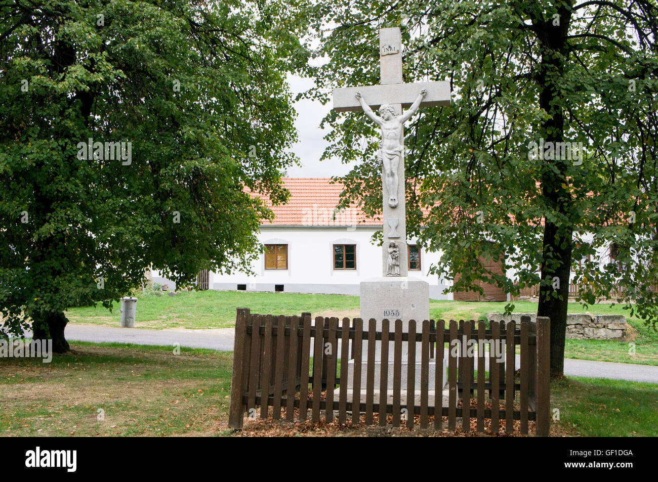 Holasovice, UNESCO, South Bohemian Folk Baroque style, village, cross ...