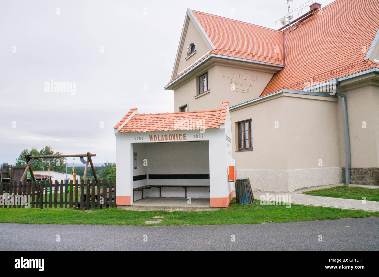 Holasovice, UNESCO, South Bohemian Folk Baroque style, village, bus ...