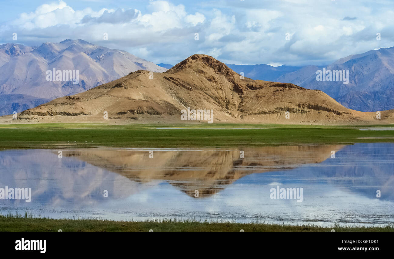 Rock reflected in a lake, beautiful landscape of Western Tibet Stock ...