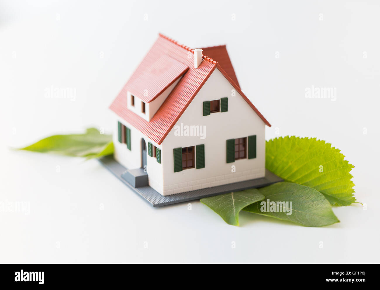close up of house model and green leaves Stock Photo - Alamy