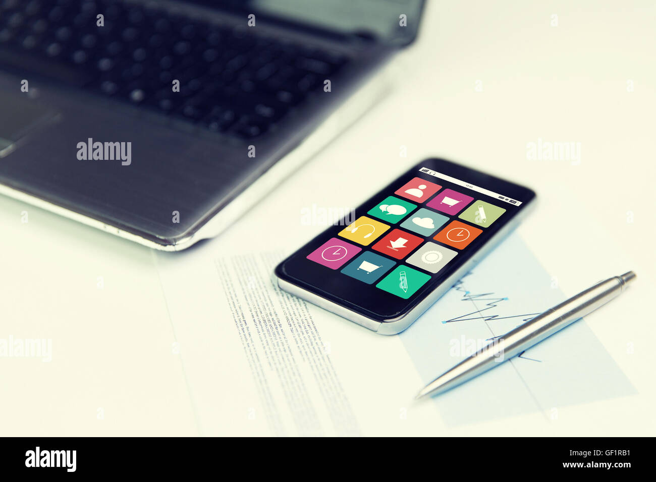 close up of smartphone with menu icons on screen Stock Photo - Alamy