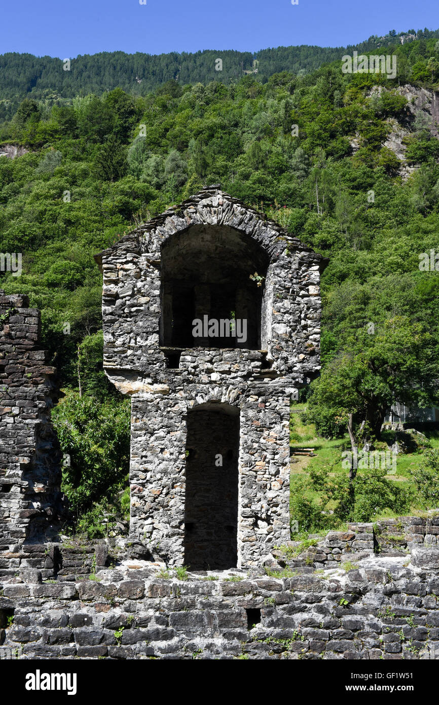 Ruins of Serravalle castle at Semione on Blenio valley on the Swiss ...