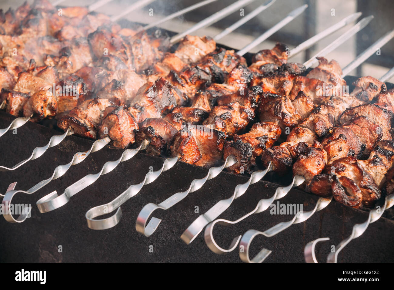Grilled Marinated Caucasus Barbecue Meat Shashlik Shish Kebab Pork Meat ...