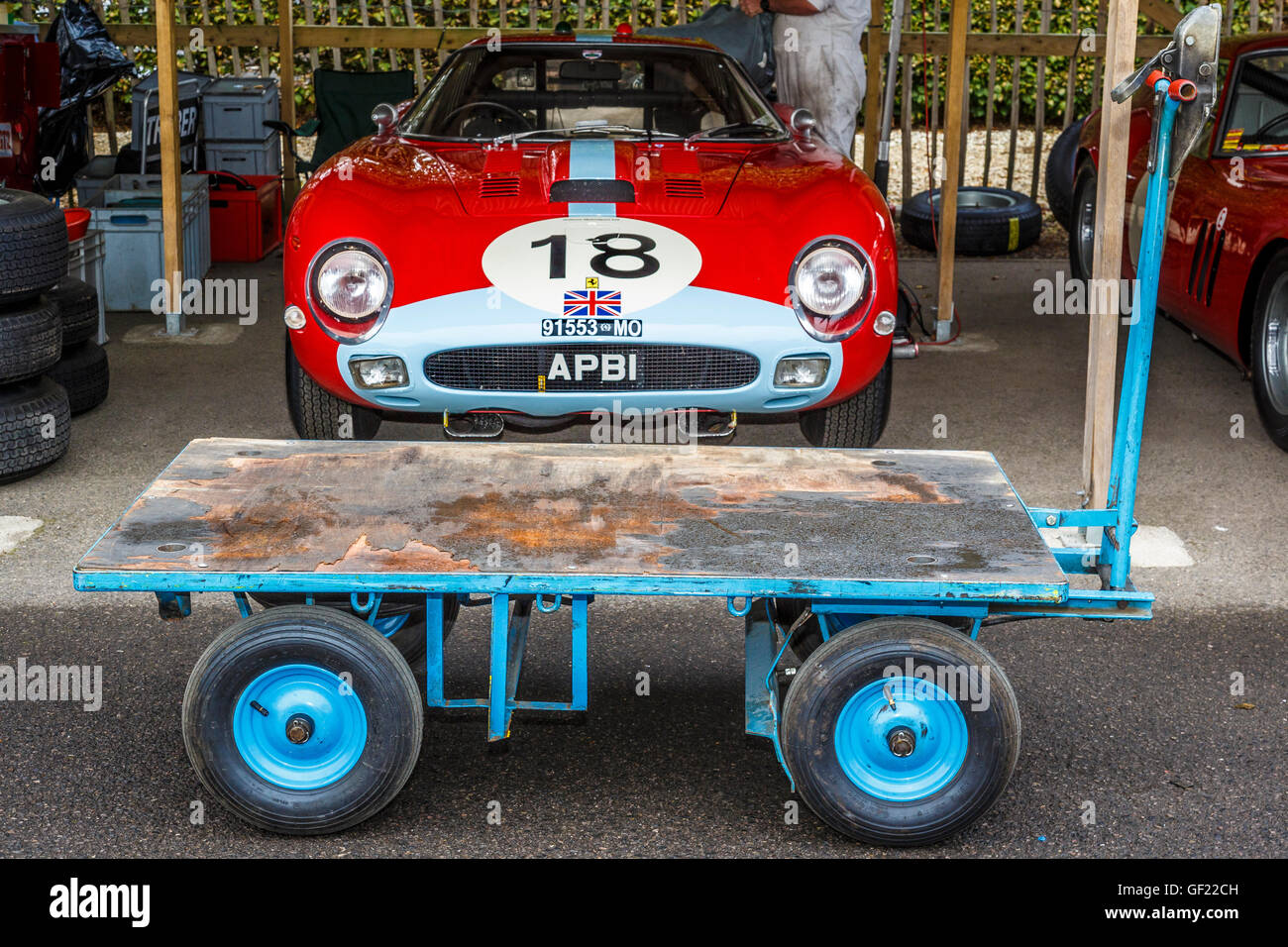 Empty tyre trolley parked in front of the 1963 Ferrari 250 GTO/64 in ...