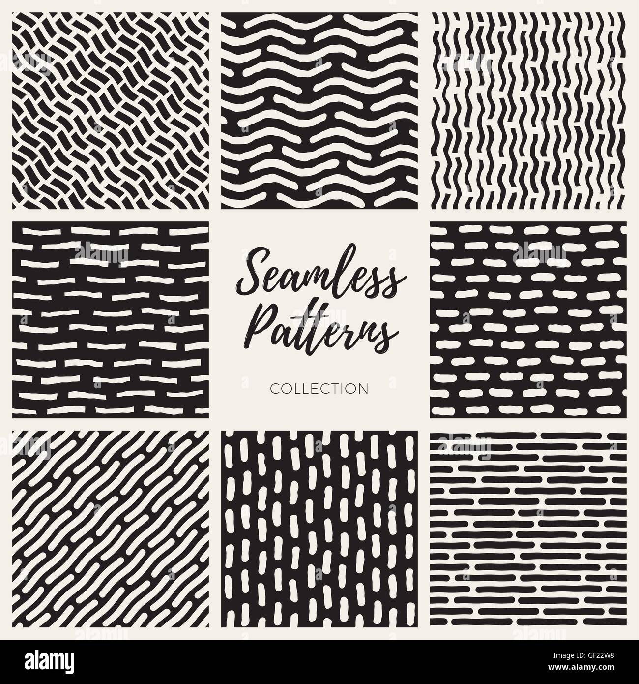 Vector Seamless Hand Drawn Lines Patterns Collection Stock Vector Image ...