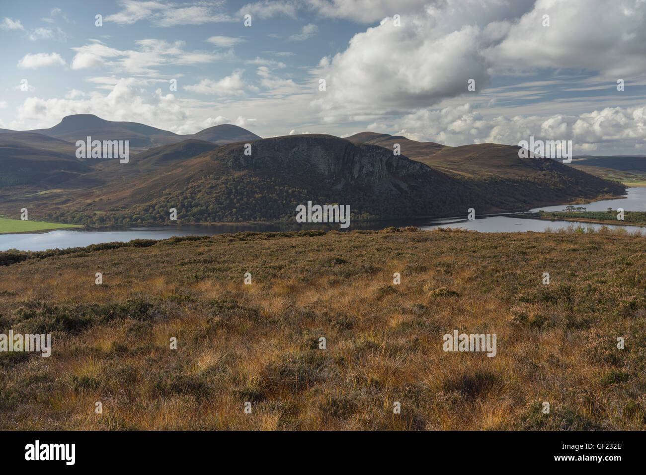 A view towards Loch Brora in east Sutherland with the hills Ben Horn ...