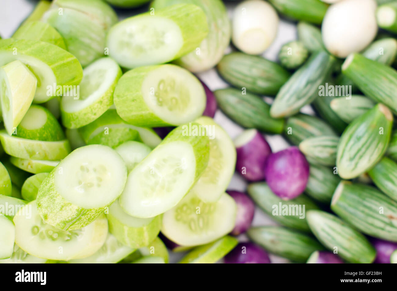 Mixed vegetables (Cucumber, eggplant, aubergine and brinal Stock Photo ...