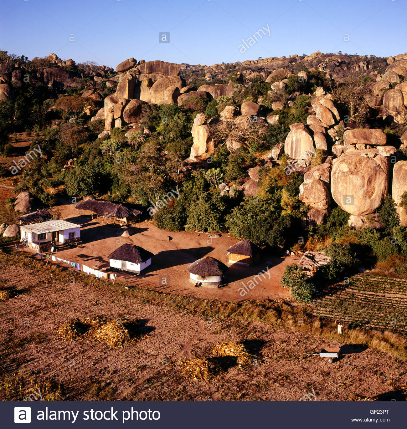 Matobo Hills Zimbabwe Rural Scene With African Village Stock Photo ...