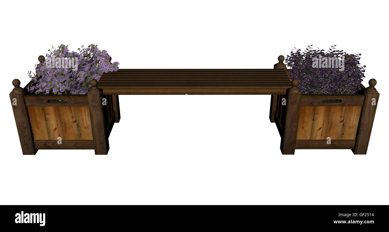Plant and flowers in boxes isolated in white background - 3D render ...