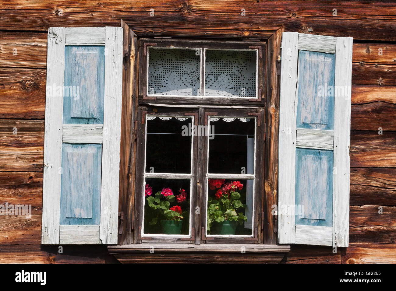 Rural architecture window. Windows on old wooden house Stock Photo - Alamy