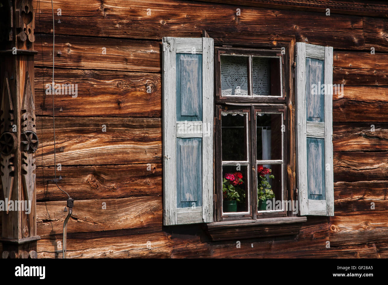 Rural architecture window. Windows on old wooden house Stock Photo - Alamy