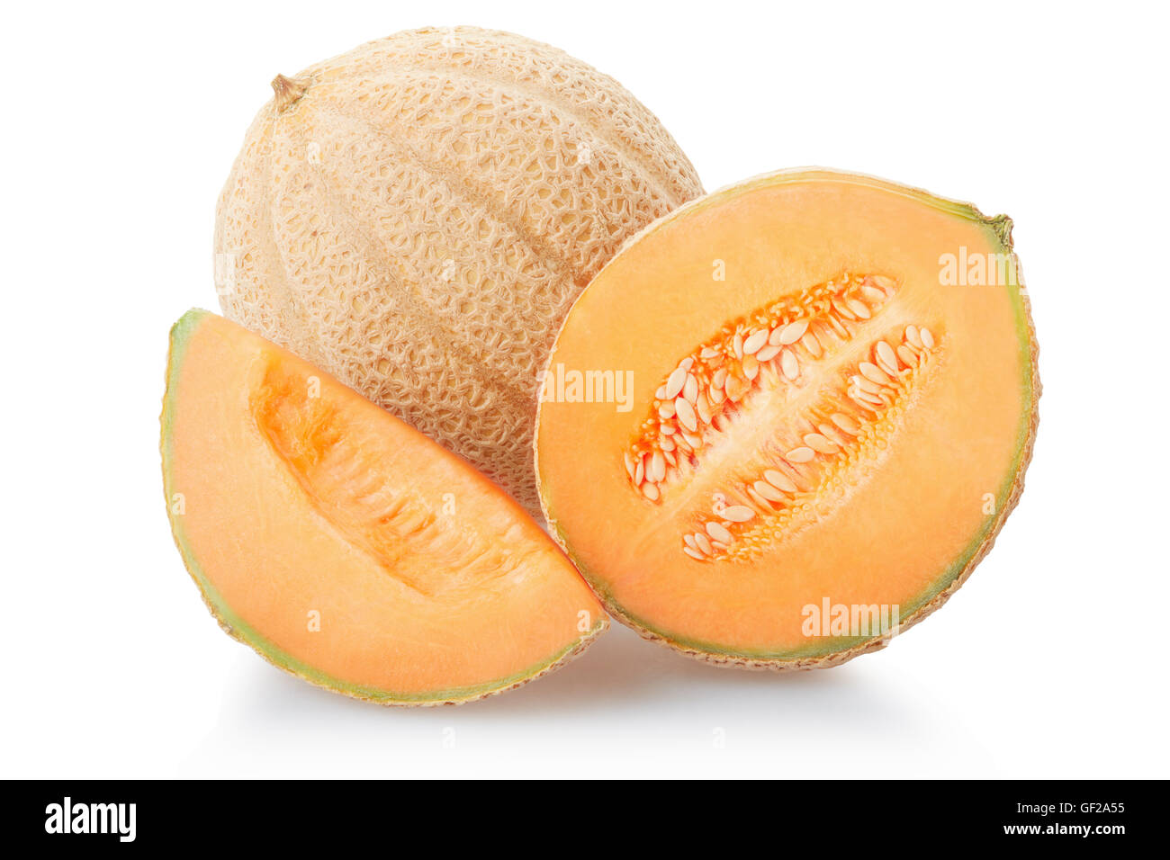 Cantaloupe melon section and slice on white, clipping path Stock Photo ...