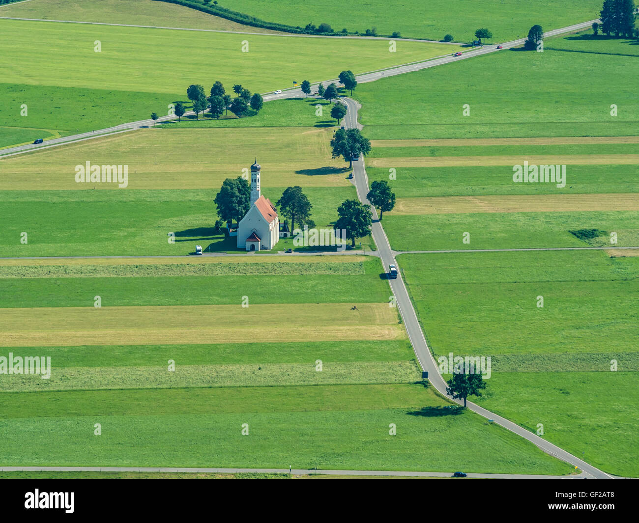 Pilgrimage church St. Coloman, Schwangau, aerial view, near castle ...