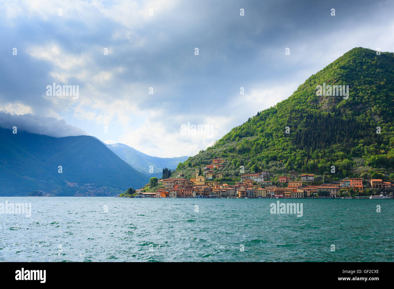 Lake panorama from "Monte Isola", Italy. Italian landscape. Island on ...