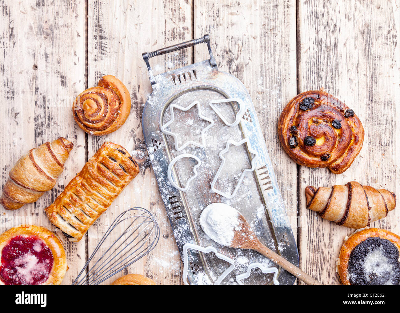 Delicious Christmas holiday baking background with ingredients and ...