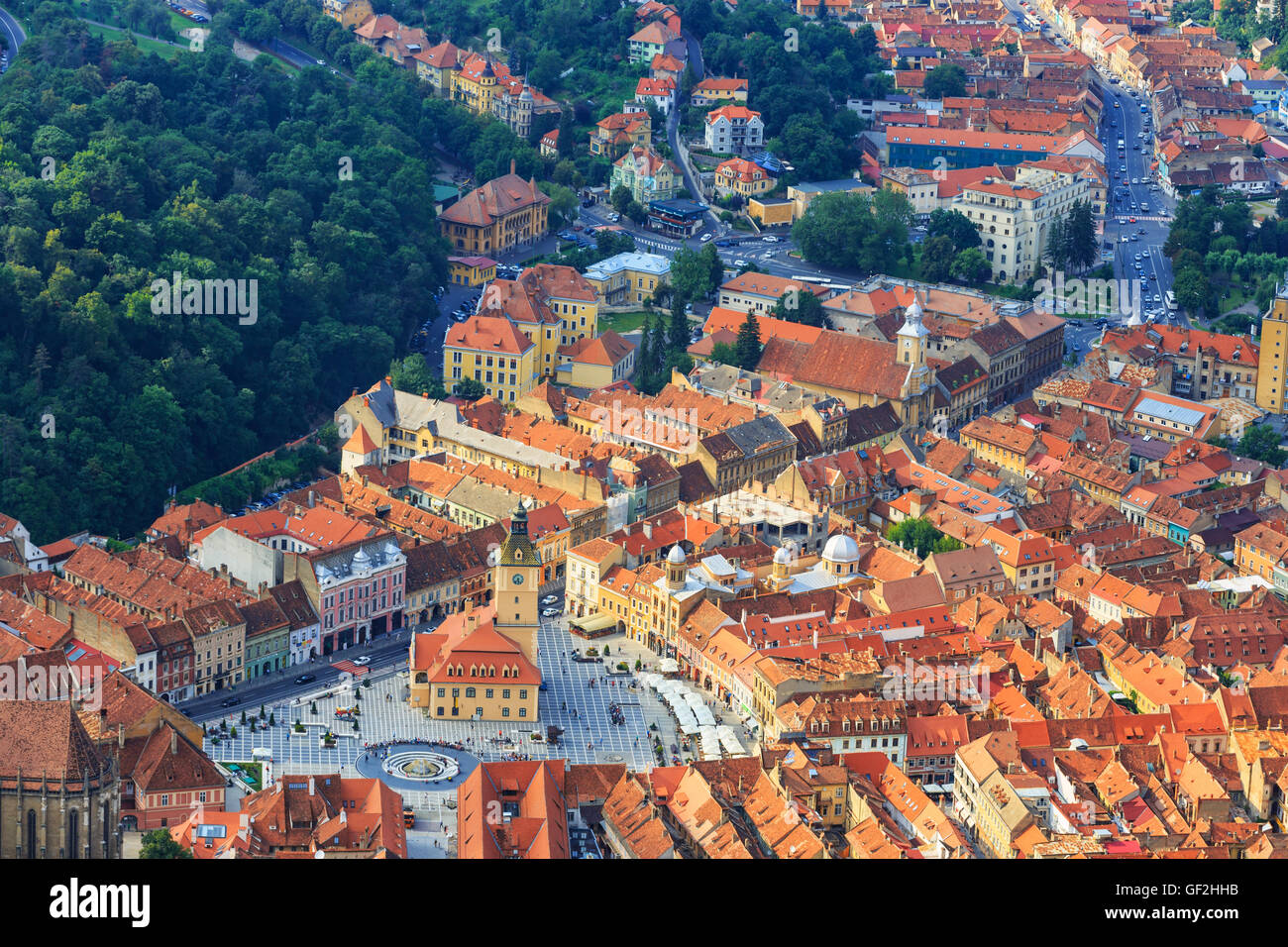 Aerial view of the Old Town, Brasov, Transylvania, Romania Stock Photo ...