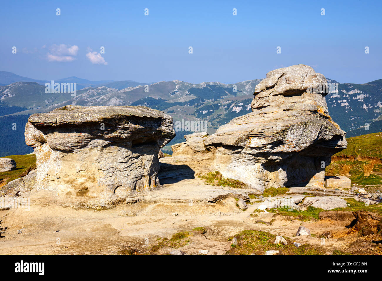 Geomorphologic rocky structures in Bucegi Mountains, Romania Stock ...