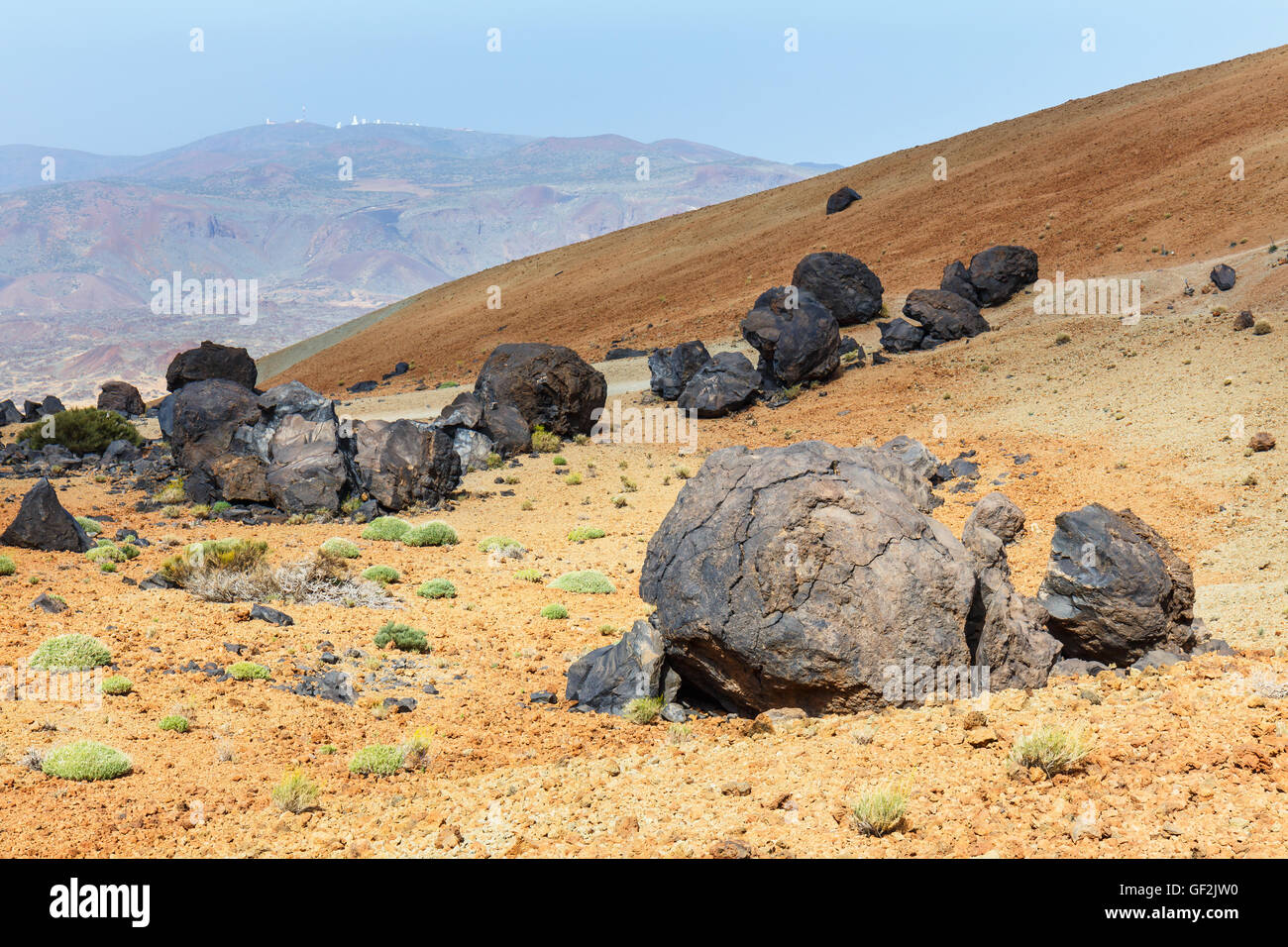 Volcanic bombs on Montana Blanca, Teide National Park, Tenerife, Canary ...