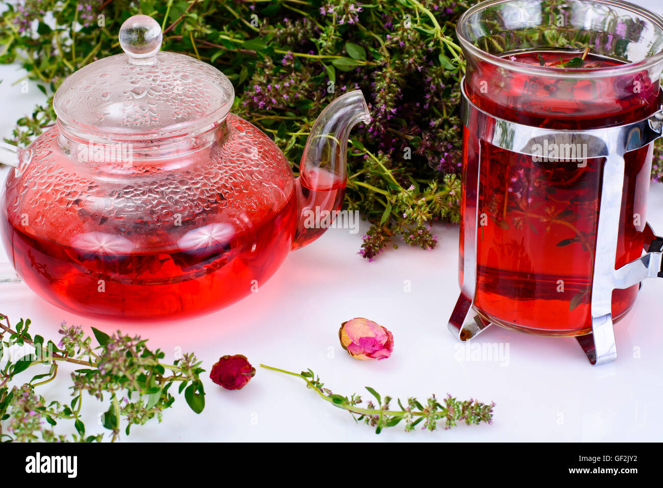 Red Rose Hibiscus Tea with Thyme Stock Photo - Alamy