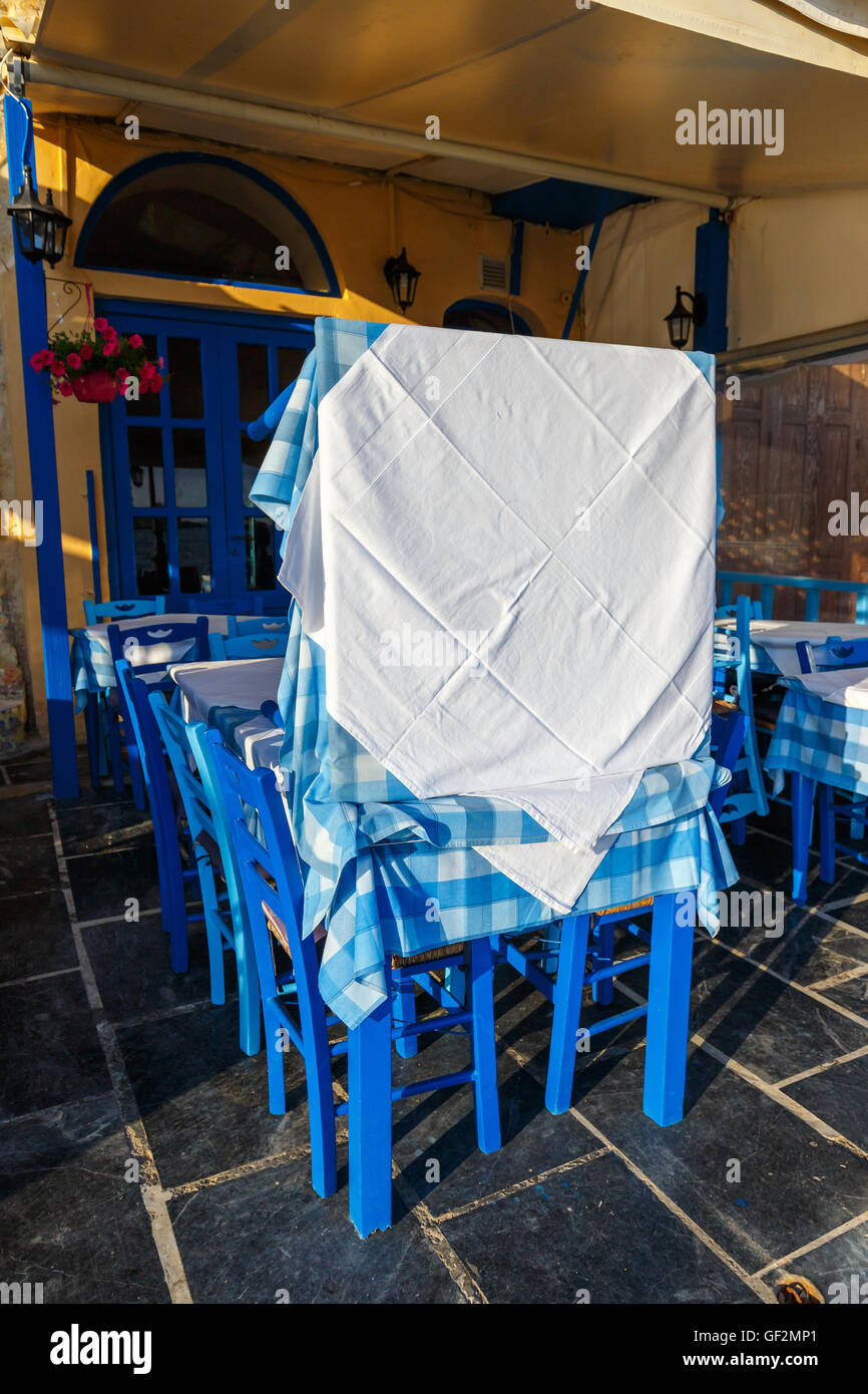 Empty greek cafe on Crete Island, Greece Stock Photo - Alamy