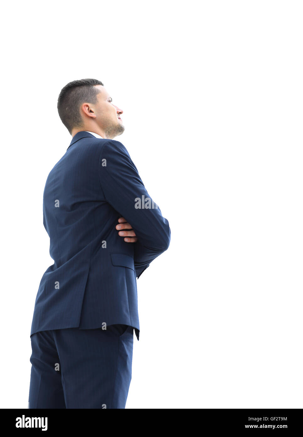 Business man looking at something isolated on white background Stock ...