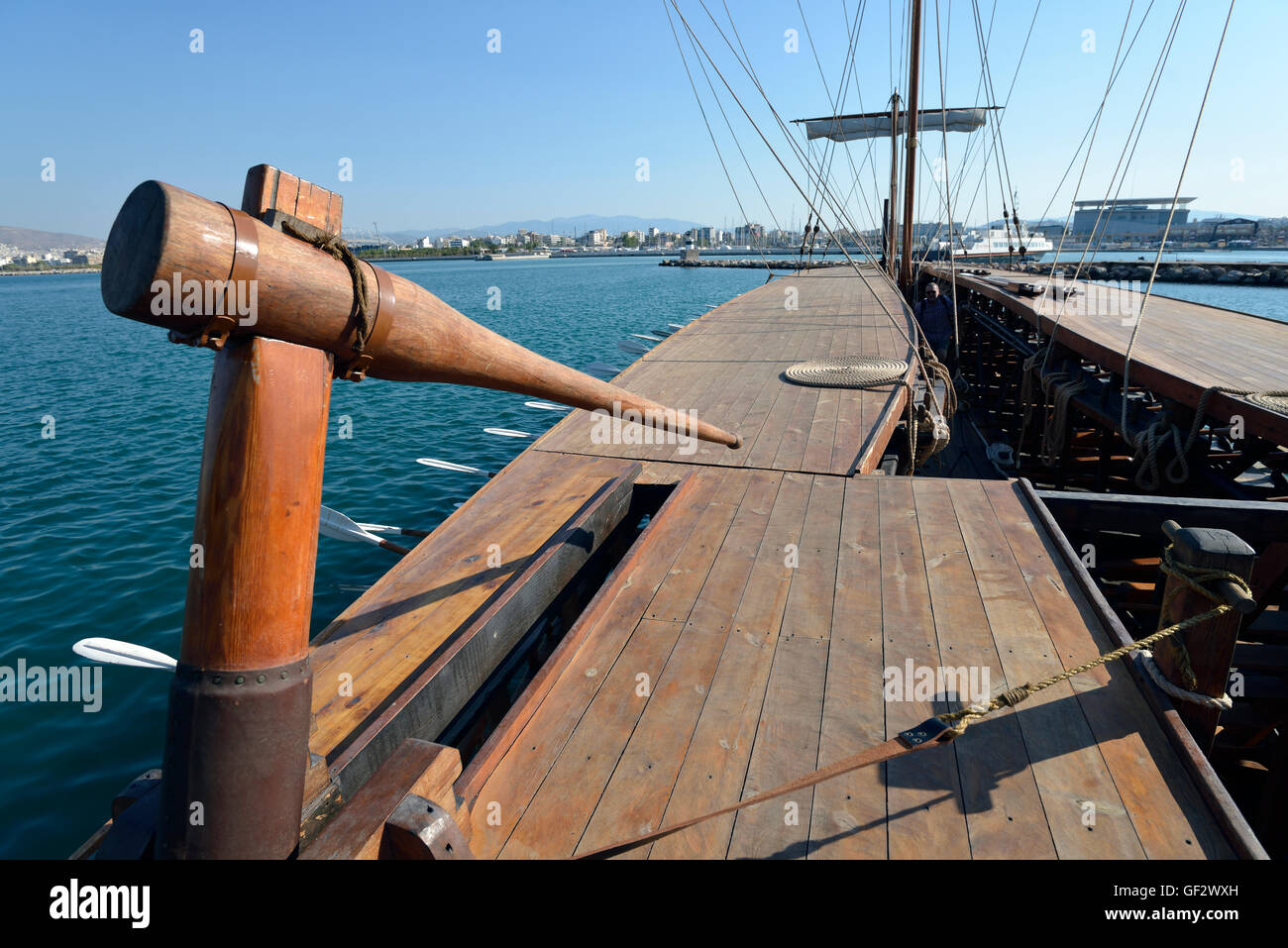 Rudder at a full scale copy of an ancient trireme in Faliro, Athens ...