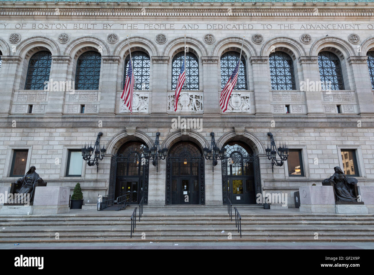 A photograph of the facade of the Boston Central Library in Boston ...