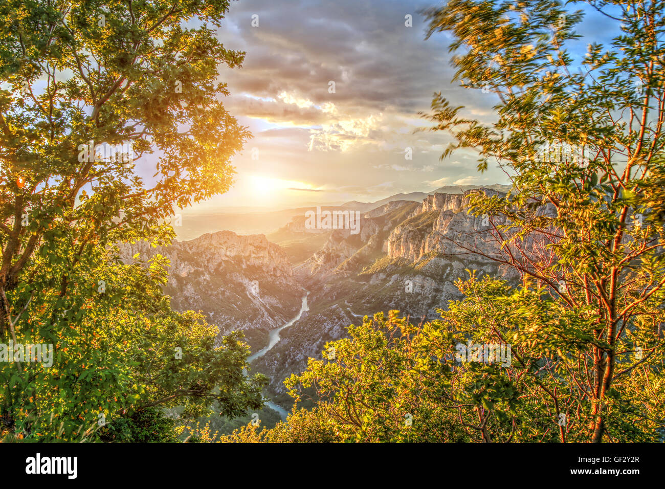 Beautiful summer landscape in the mountains in amazing sunset light ...