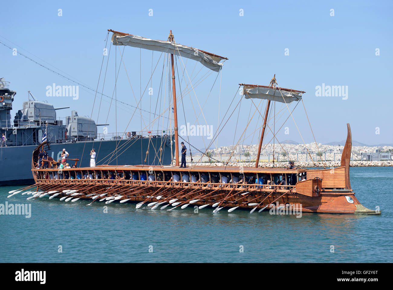 Full scale copy of an ancient trireme underway in Faliro, Athens ...