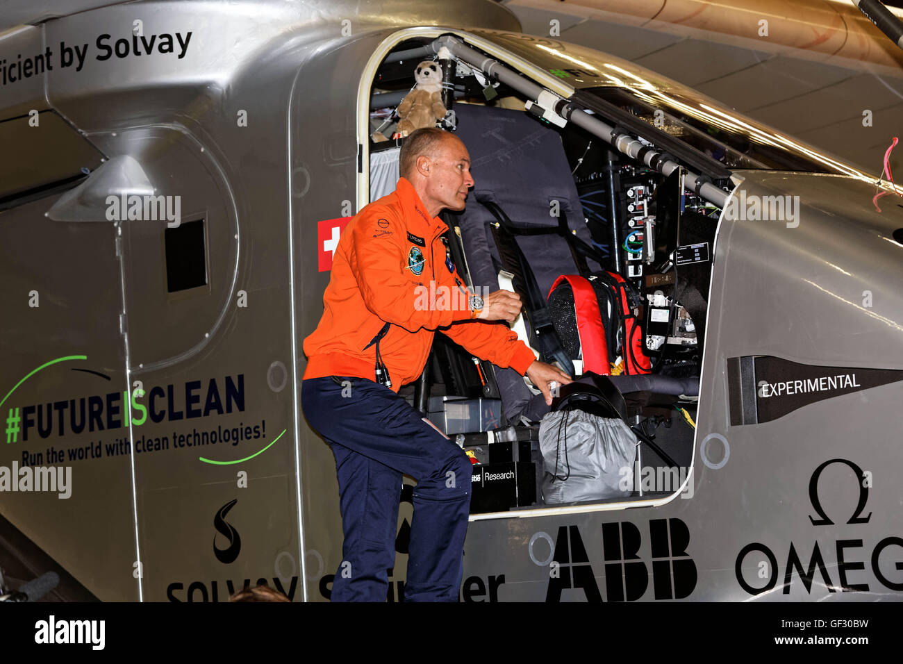 Bertrand Piccard of Switzerland prepares to pilot his solar powered ...