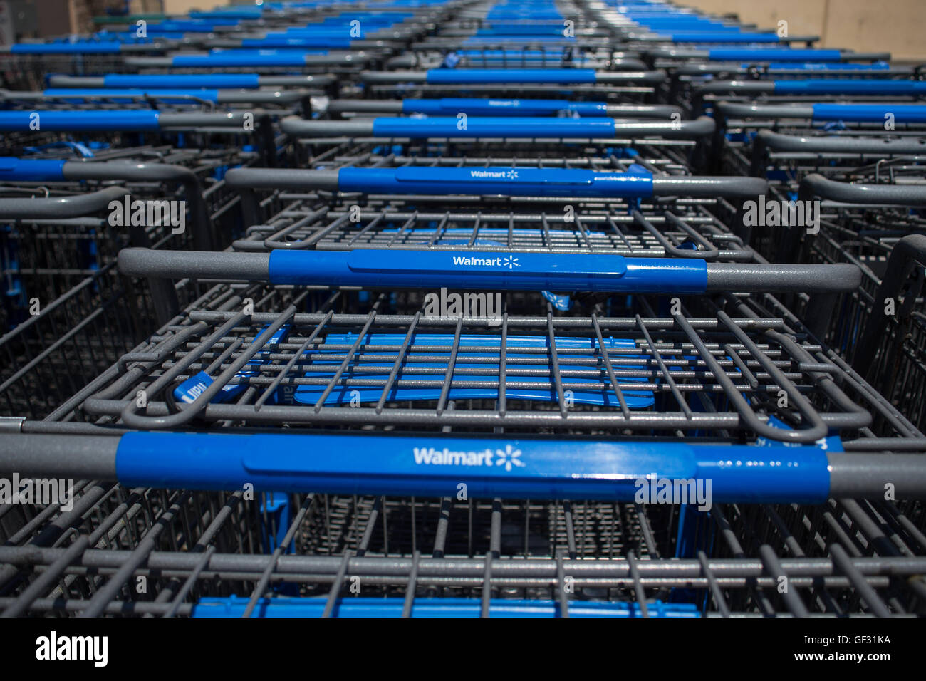 Shopping carts at Walmart Supercentre in Kingston, Ont., on June 20 ...