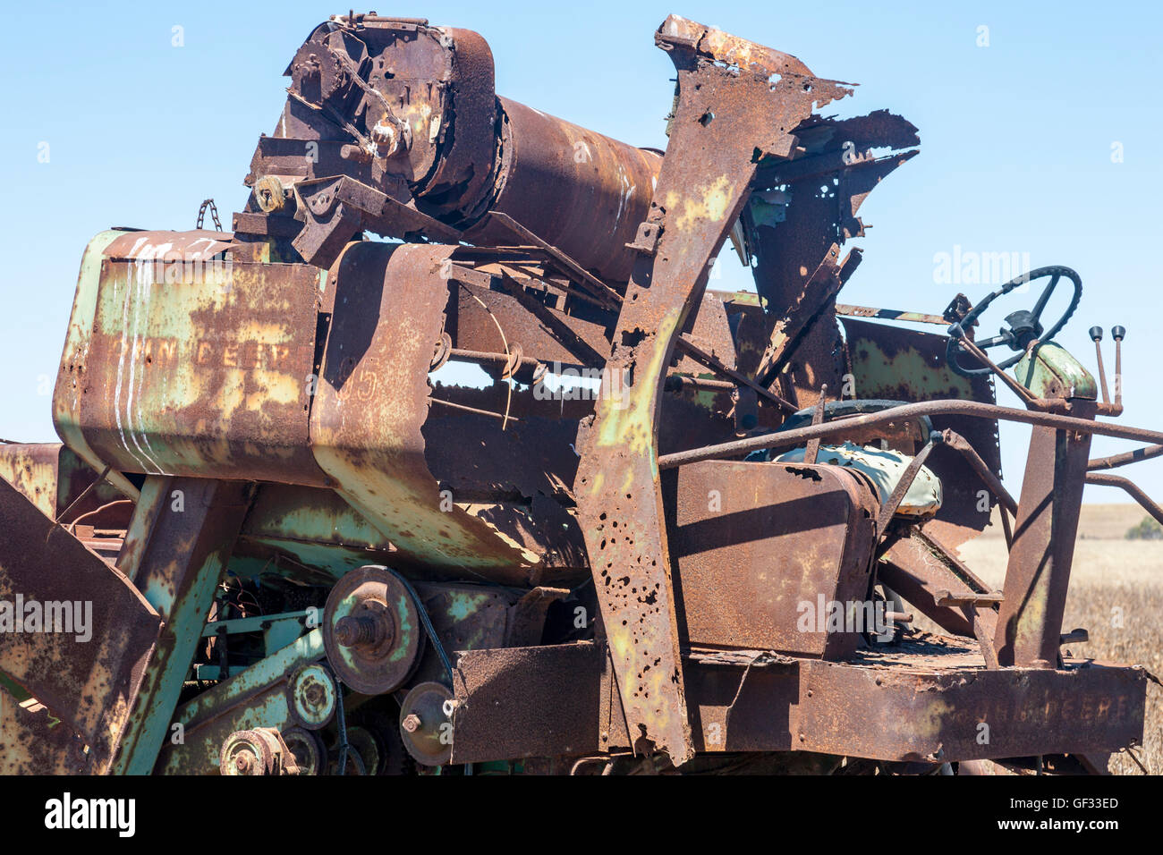 rusty wrecked farm machinery combine harvester left where it stopped ...