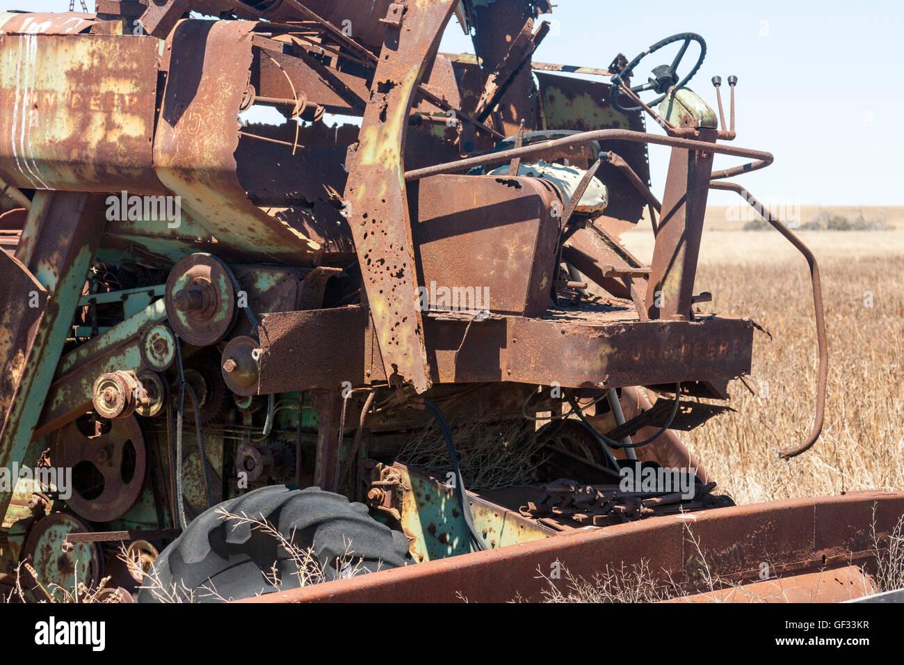 rusty wrecked farm machinery combine harvester left where it stopped ...