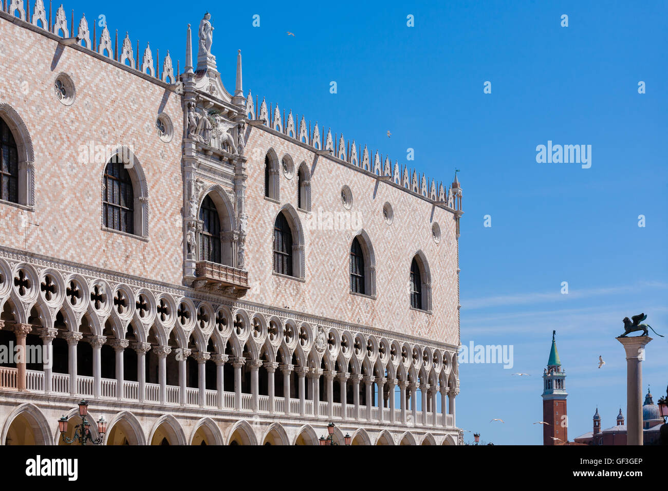 Exterior view of Doge's Palace from Venice, Italy. Italian famous ...
