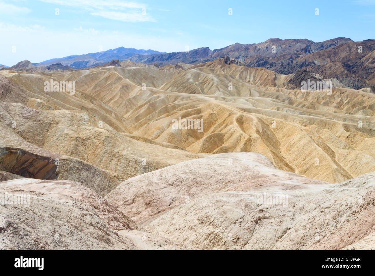 View from Zabriskie Point, California, USA. Desert panorama. Geological ...