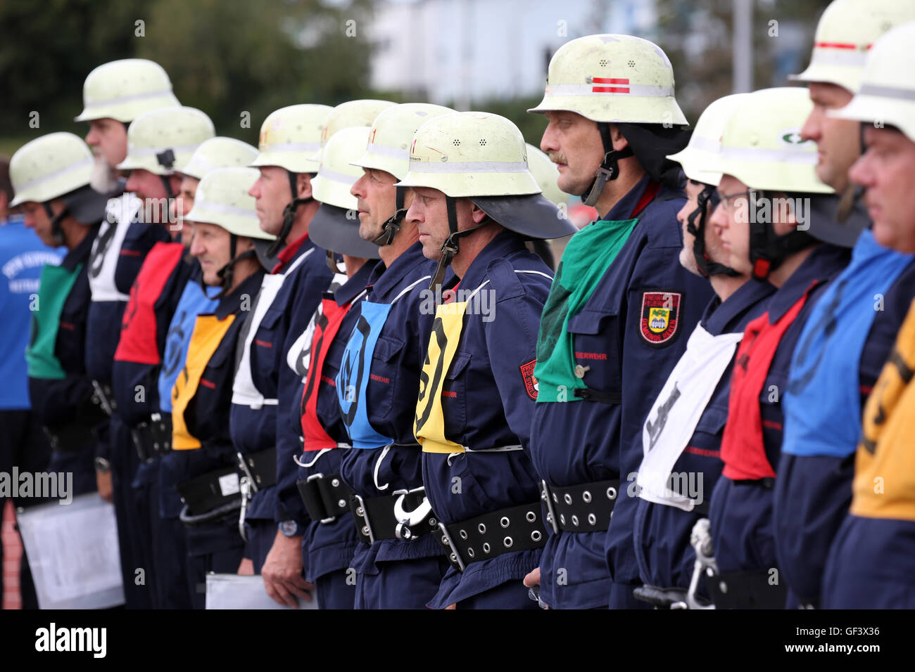 Rostock, Germany. 28th July, 2016. Fire fighters in action during the ...