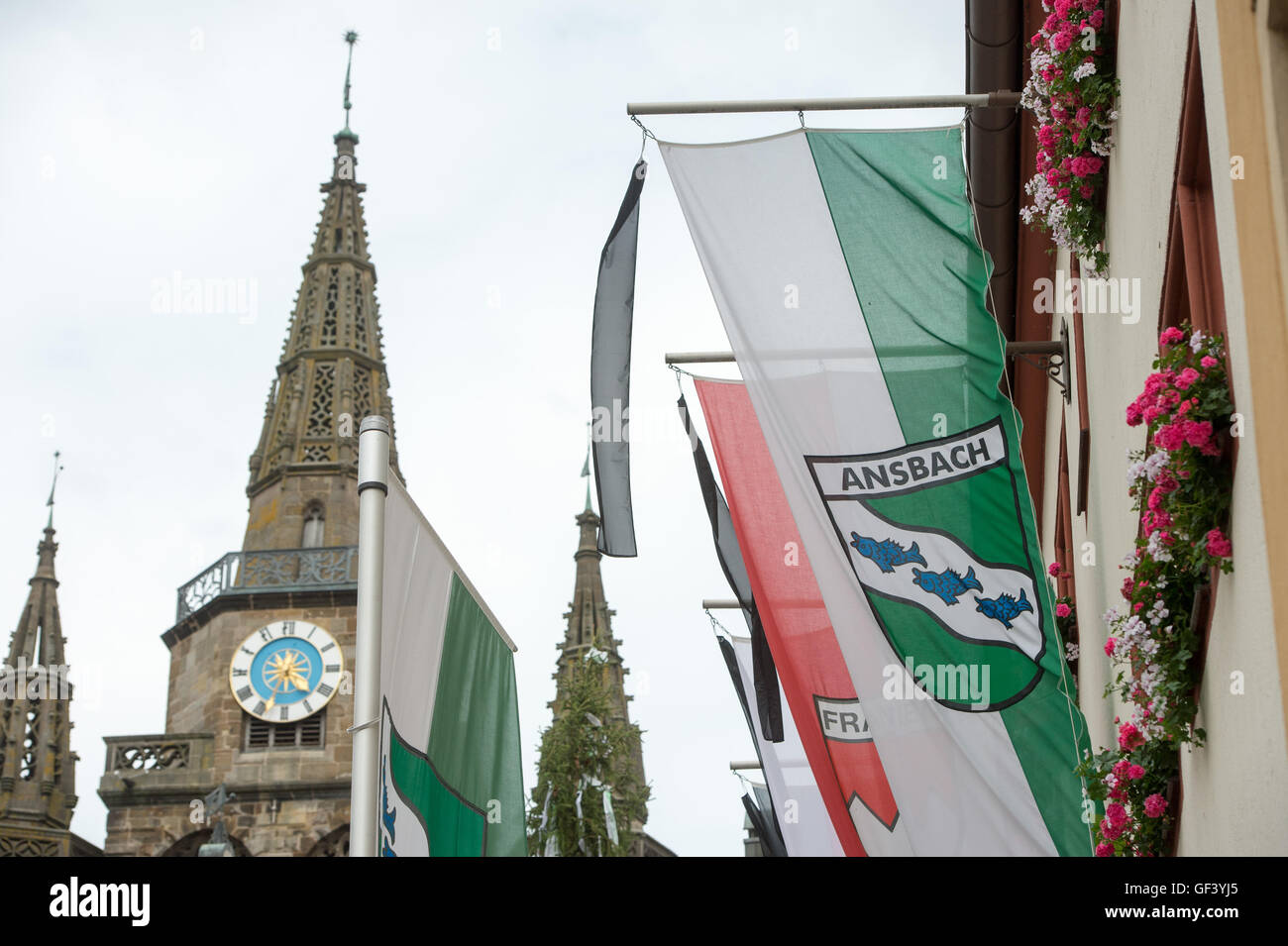 Ansbach, Germany. 28th July, 2016. The flag of the city of Asbach with ...