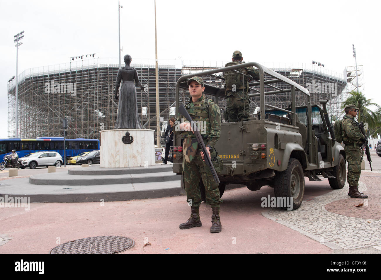 Rio de Janeiro, Brazil. 28th July, 2016. Security guards stand in front ...